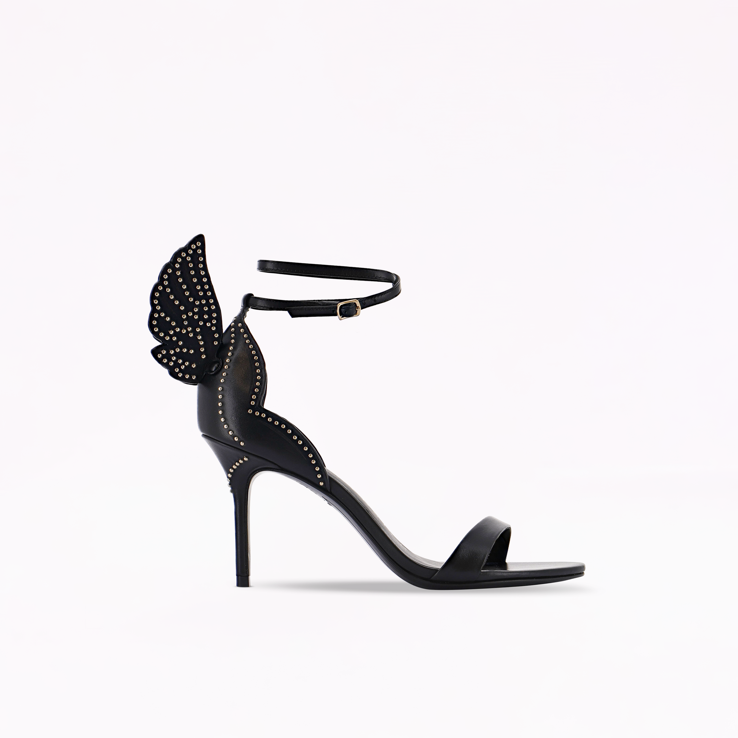 Cherub Studded Angel Wing Black Leather Mid Heel Sandal – Sophia Webster